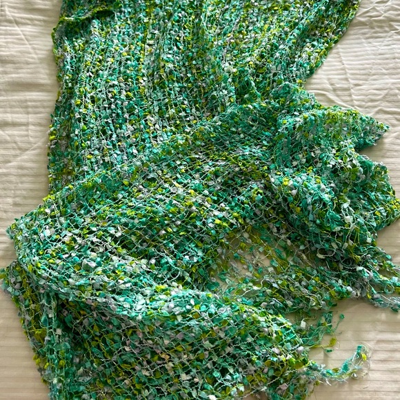 Accessories | Shades Of Green Metallic Crochet Thread Scarf With ...
